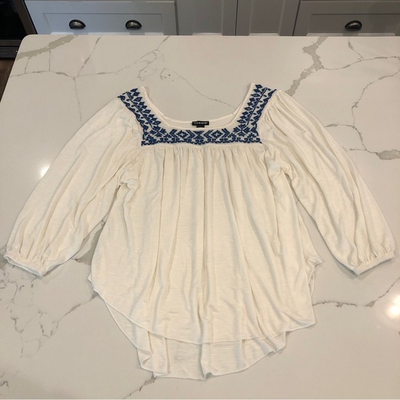 Joe Boxer | Tops | Joe Boxer White Blue Embroidered Peasant Square Neck ...